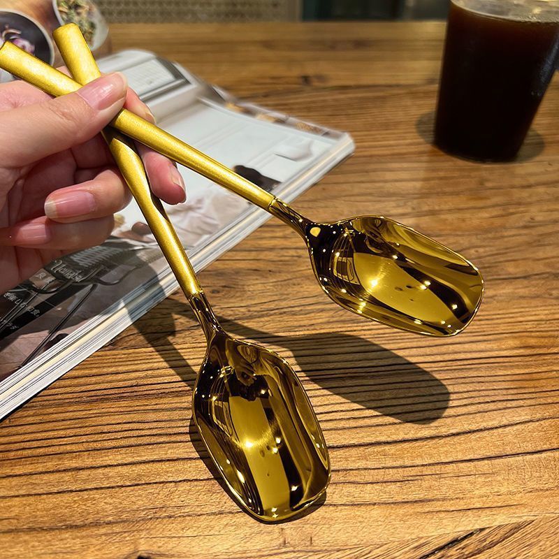 Thickened square head spoon Korean barbecue spoon stainless steel food ...