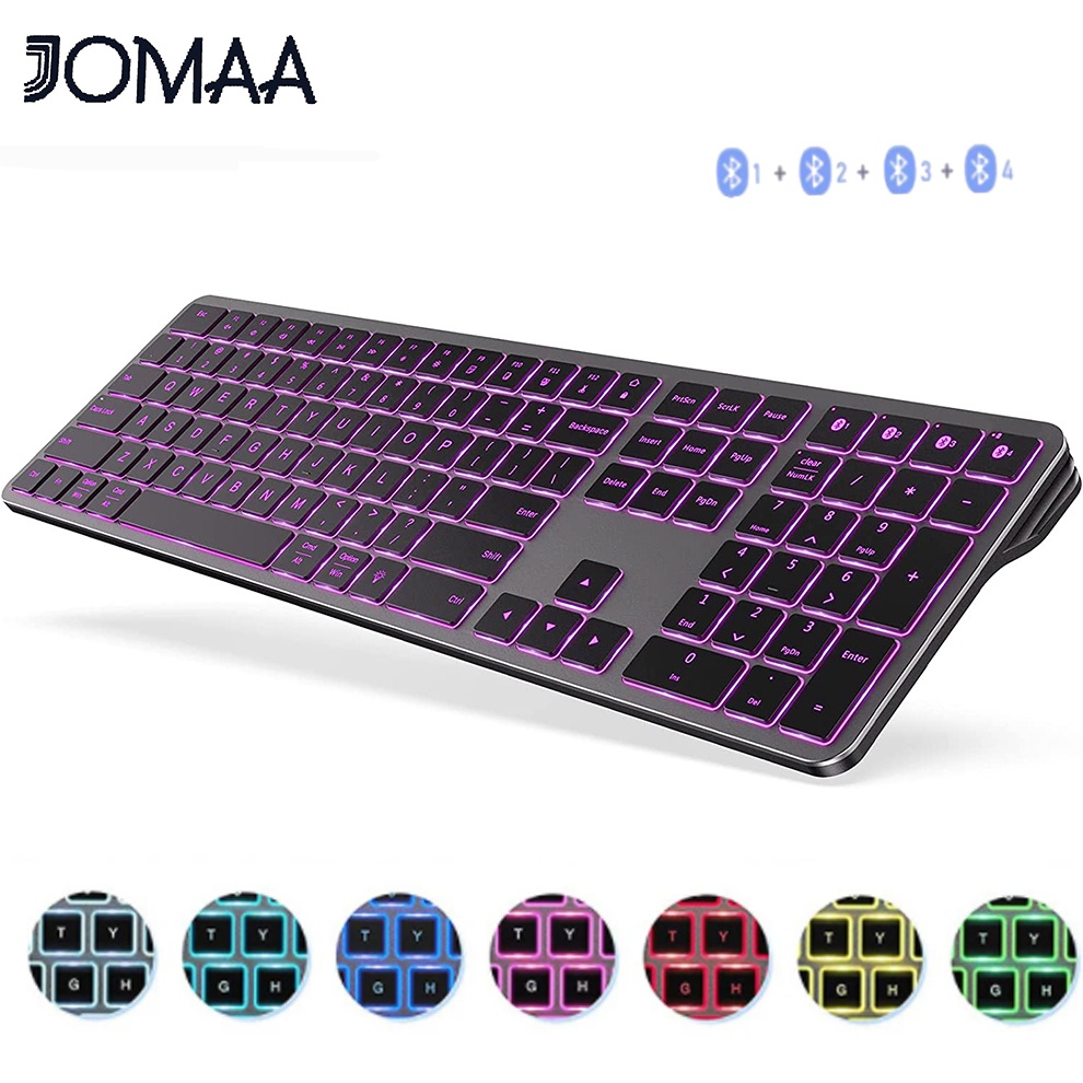 Jomaa Backlit Bluetooth Keyboard Multi-Device Rechargeable Backlit ...