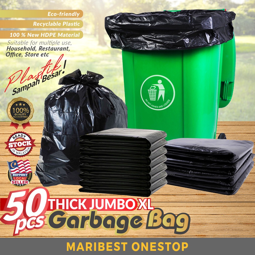 50PCS XL Jumbo Thick Garbage Bag Plastik Beg Sampah Hitam Besar Tebal ...