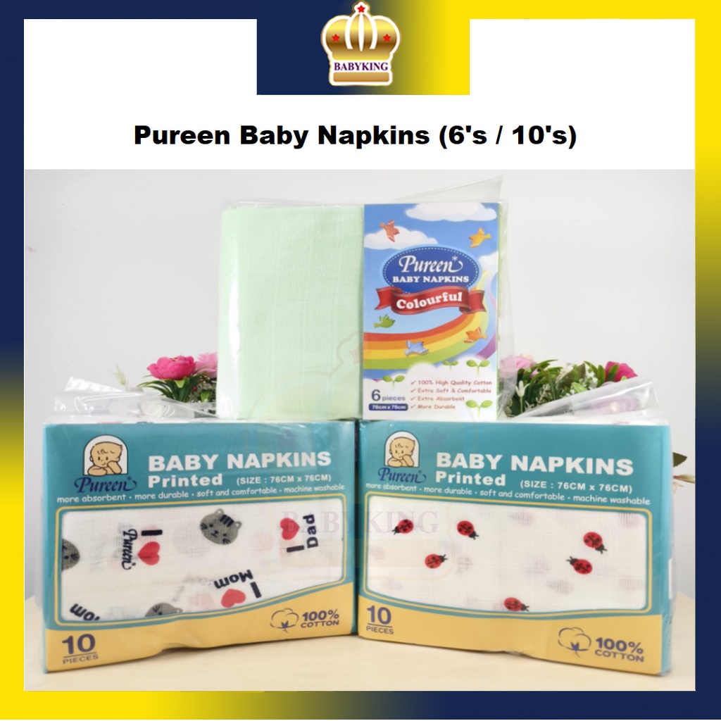 Original Pureen Baby Napkin Napkins Printed Cotton Colourful Plain Kain ...