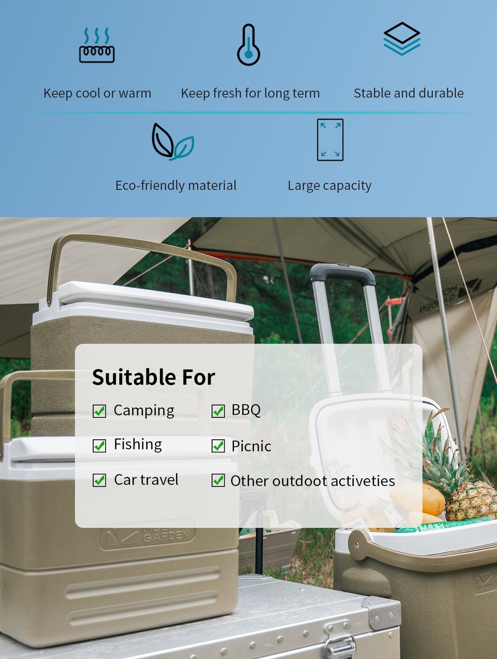 MOBI GARDEN Camping Cooler Box Ice Box Food&Drink Portable Outdoor ...