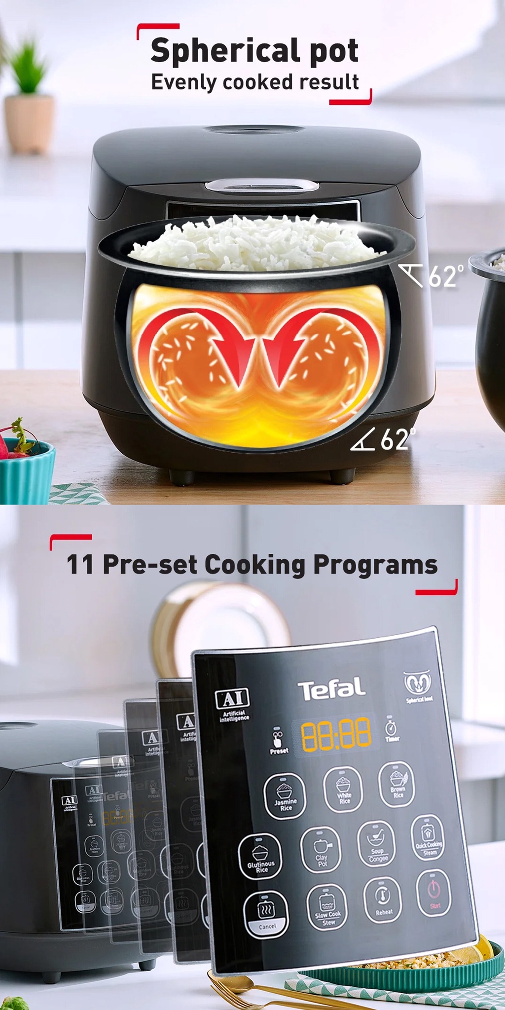 Tefal RK736 1.8L 10 Cups Easy Plus AI Smart Rice Cooker | RK736B ...