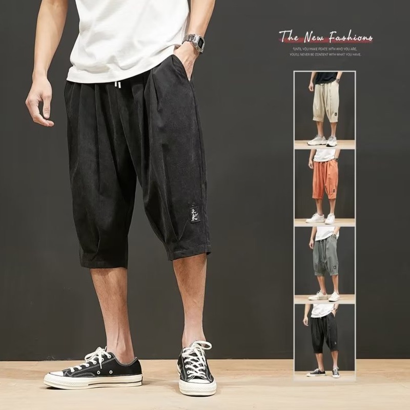 M-8XL Pants men's Korean version loose three-quarter pants large size ...