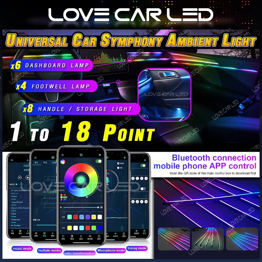 18 in 1 Symphony car Ambient lights RGB car interior LED Acrylic light ...