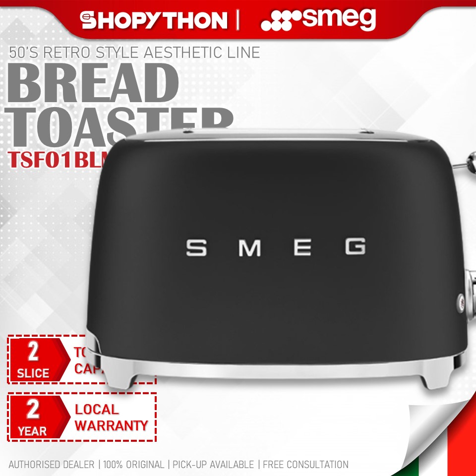SMEG Electric 2-Slice Toaster TSF01BLMUK - Matt Black (950W) Bread ...