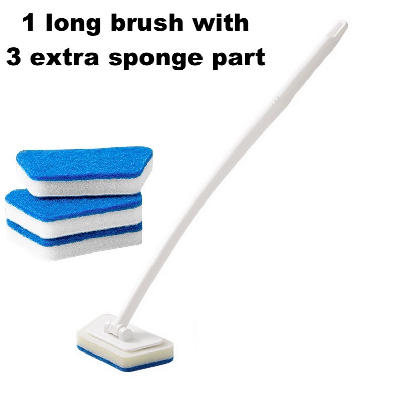 Long Handle Bathroom Wall Tile Sponge Cleaning Brush Removable Foam ...
