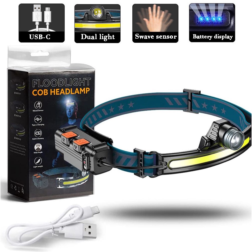 Led Headlight Flashlight Rechargeable Waterproof Outdoor Camping ...
