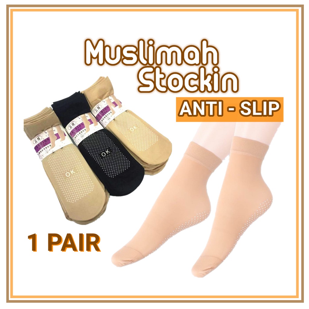 (1 PAIR) Muslimah Stokin Anti-Slip High Quality Ankle Stocking Women ...