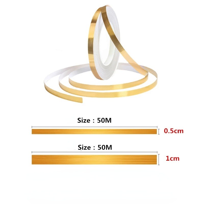 50M Brushed Gold Silver Floor Edging Waterproof Seam Wall Stickers Wall ...