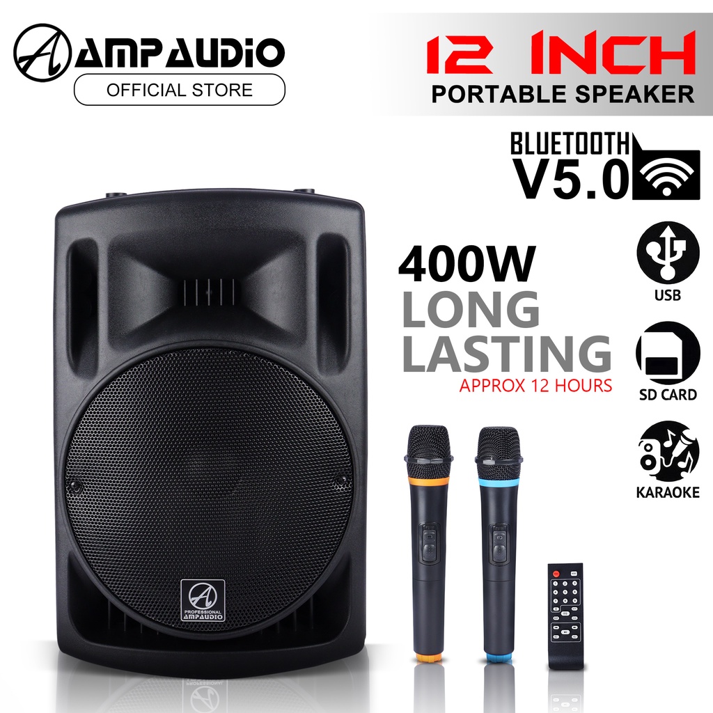 AmpAudio 12 Inch Portable Bluetooth Portable Speaker with Echo Effect ...