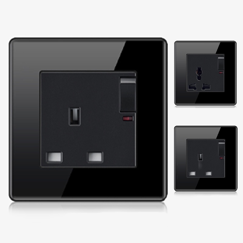 13A Malaysia 3 Pin Plug Wall Socket Ultra Thin Tempered Glass Universal ...