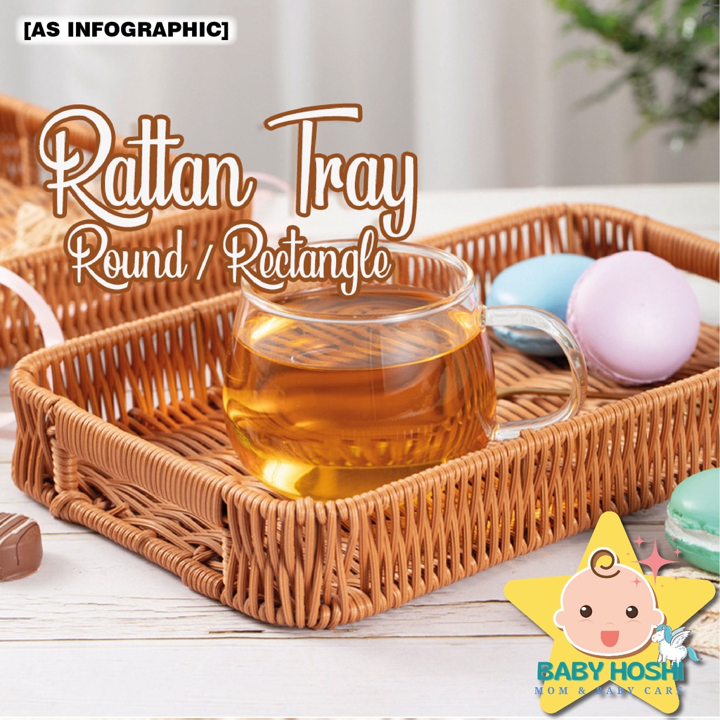 [BH] Portable Rattan Tray Bohemian Styl Wicker Basket With Handle 3 ...