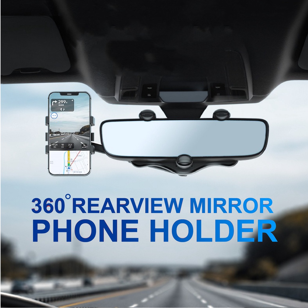 Universal Car Rearview Mirror Phone Holder 360° Rotatable Retractable ...