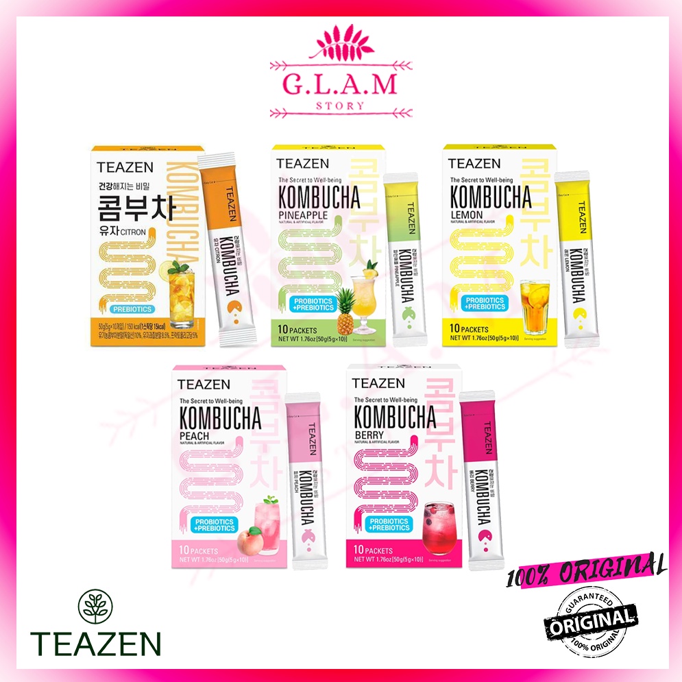 TEAZEN Kombucha Pre-Biotics Tea (5g x 10 Sticks) Berry/Citron/Lemon/Peach/Pineapple [GLAM ...