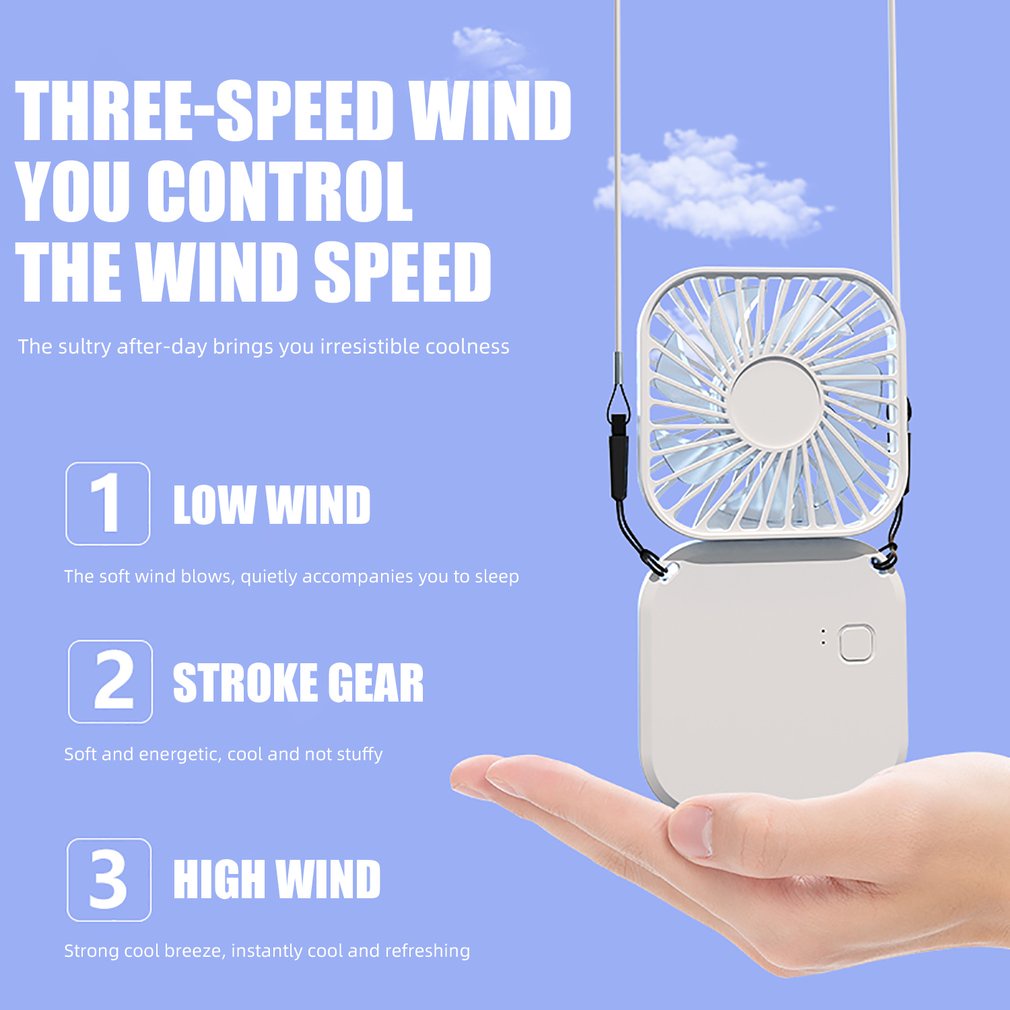 Electric Small Foldable Hanging Neck Fan with Lanyard / Creative Mini ...