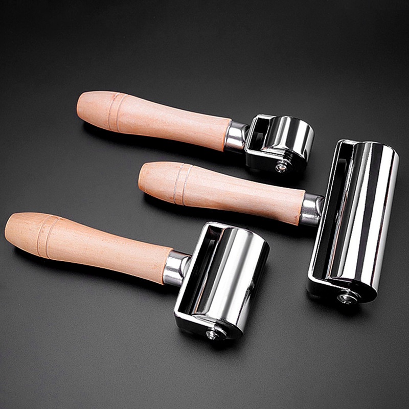 1PC Push Wheel Roller Raw Wood Handle Roller Leather Pressing Tool Dark ...