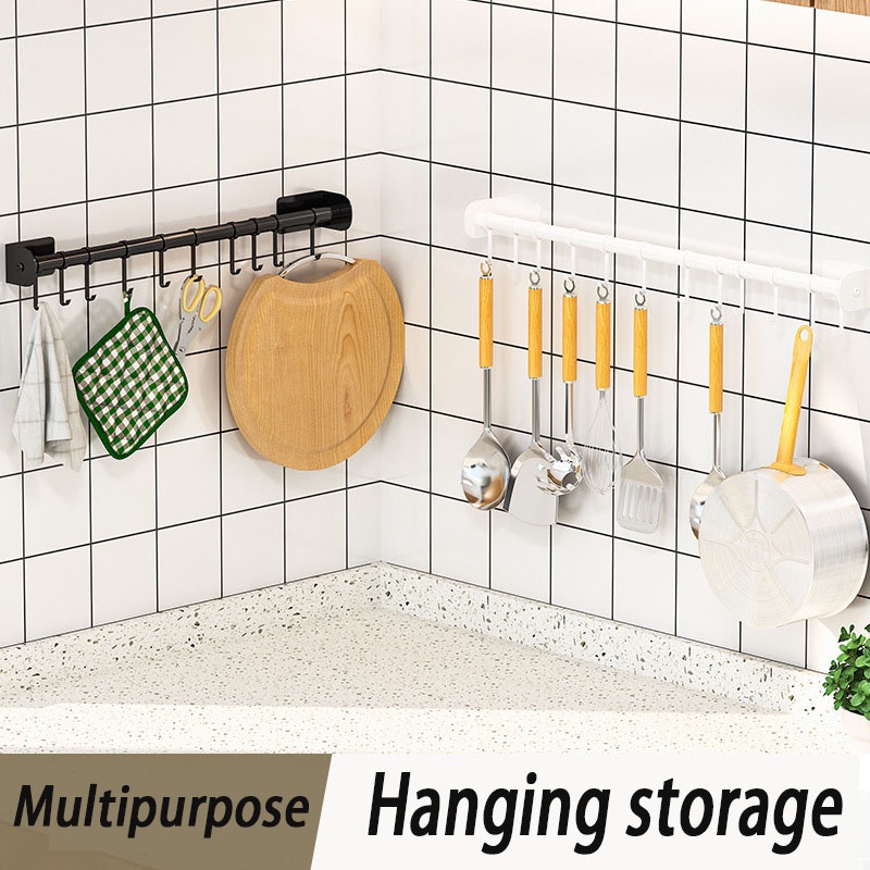 ANBOLT Kitchen Hanging Rack with 8/12 Hooks Wall Mounted Rod Hanger ...