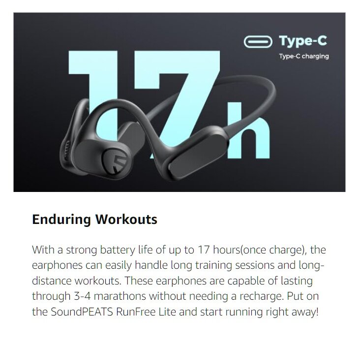SoundPEATS RunFree Lite Bluetooth 5.3 Sports Air Conduction Open Ear ...