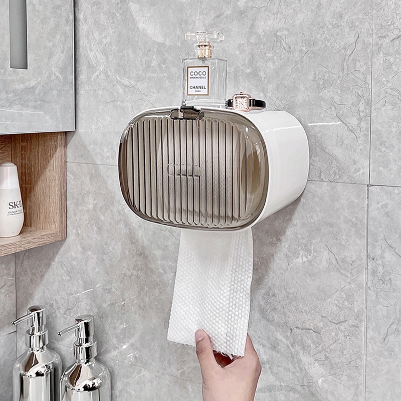 Drill Free Wall Mounted Toilet Paper Storage Holder Box Water Resistant ...