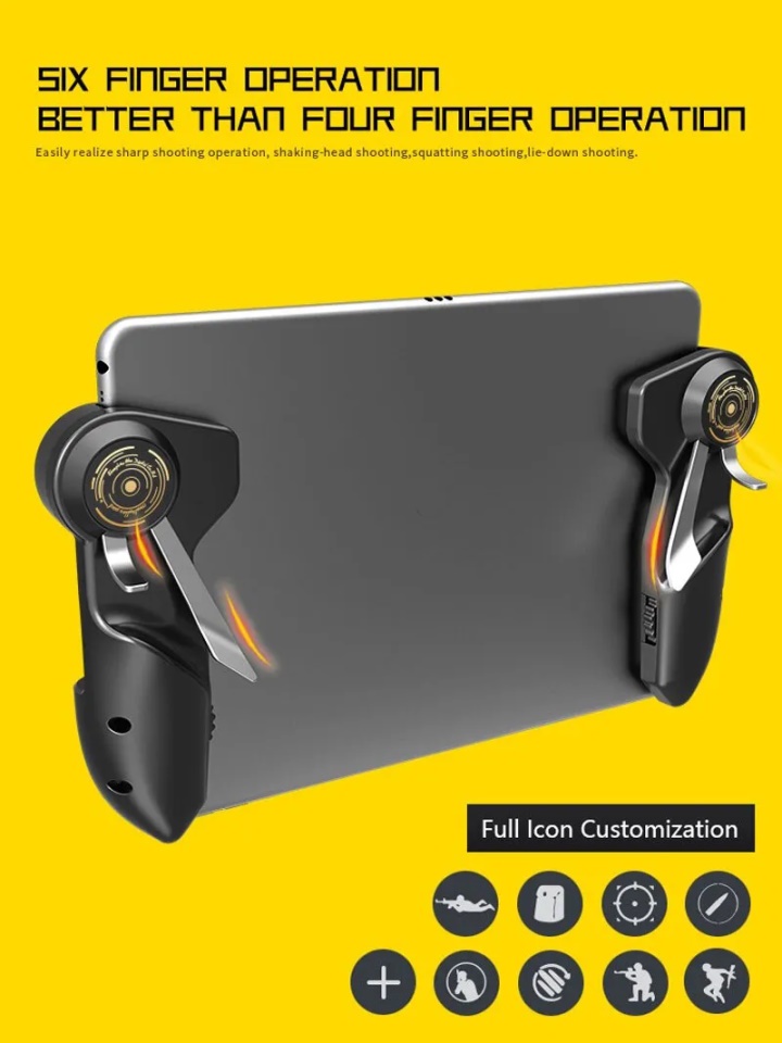 Mobile PUBG Game Controller for Tablet Six Finger Game Joystick Handle Aim Button L1R1 Shooter ...