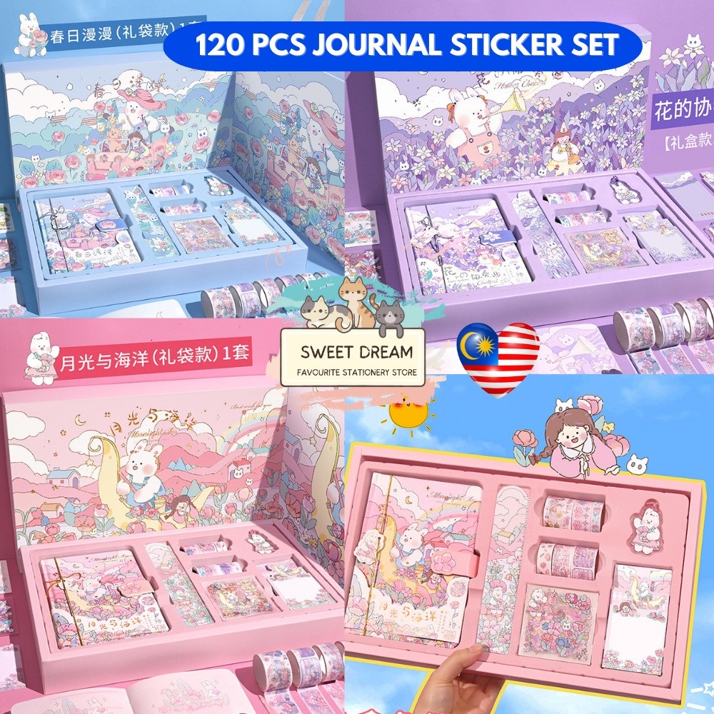 120 PCS Cute Cartoon Journal Sticker Journal Kit Planner Gift Box ...