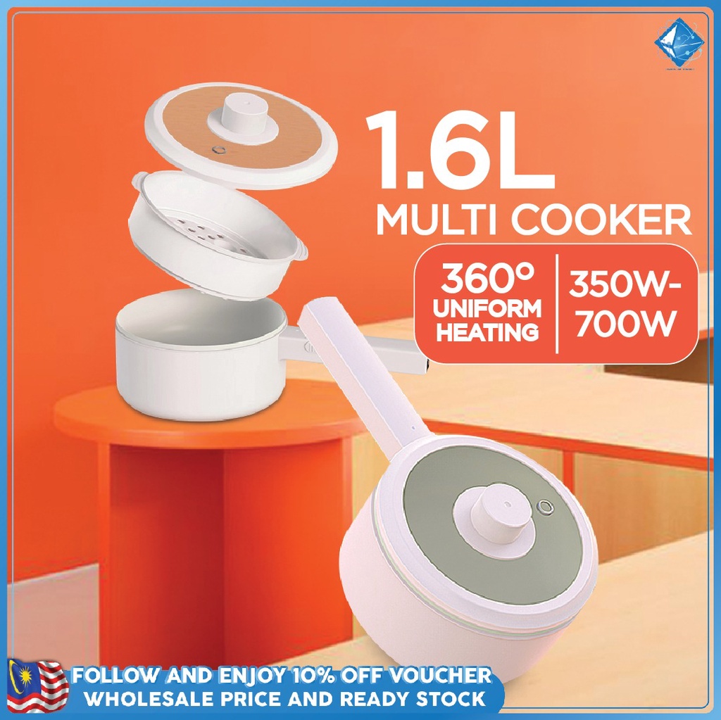 Electric Non Stick Ceramic Pot 1.6L Long Handle Multifunction Portable ...