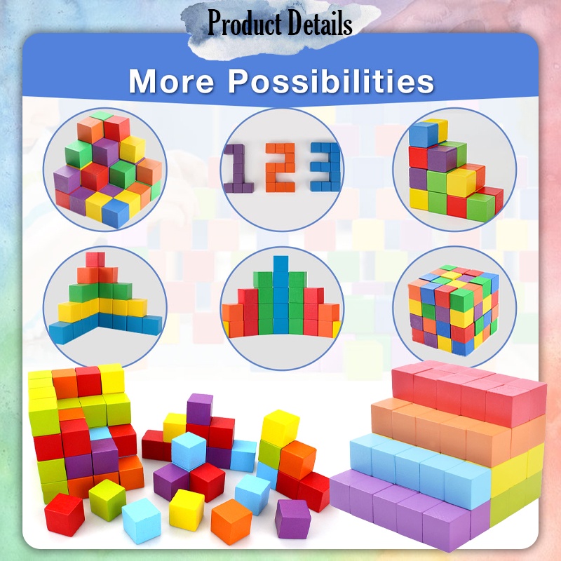 [Little B House] Wooden 100pcs Colorful Cube Stack Building Blocks ...