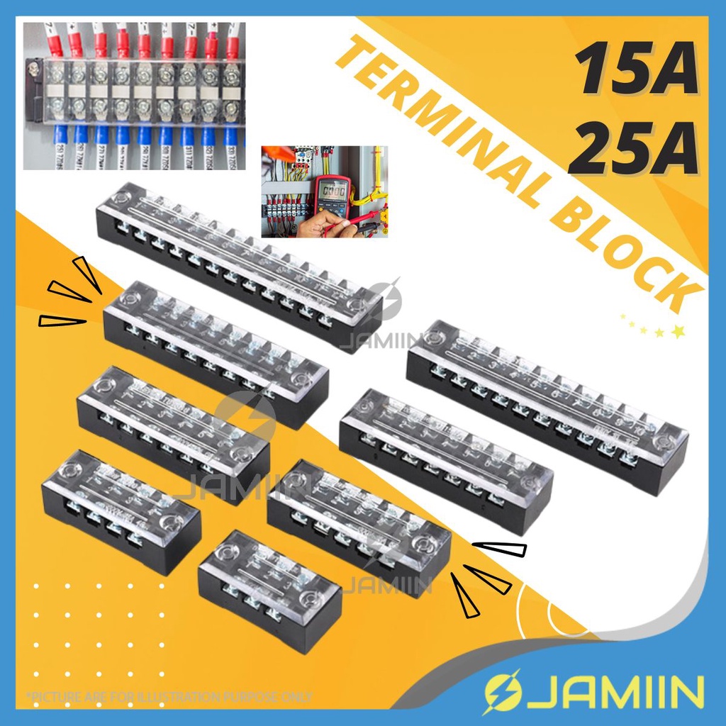 15A / 25A Mount Screw Terminal Block Wire Connector TB Dual Row Bus Bar ...