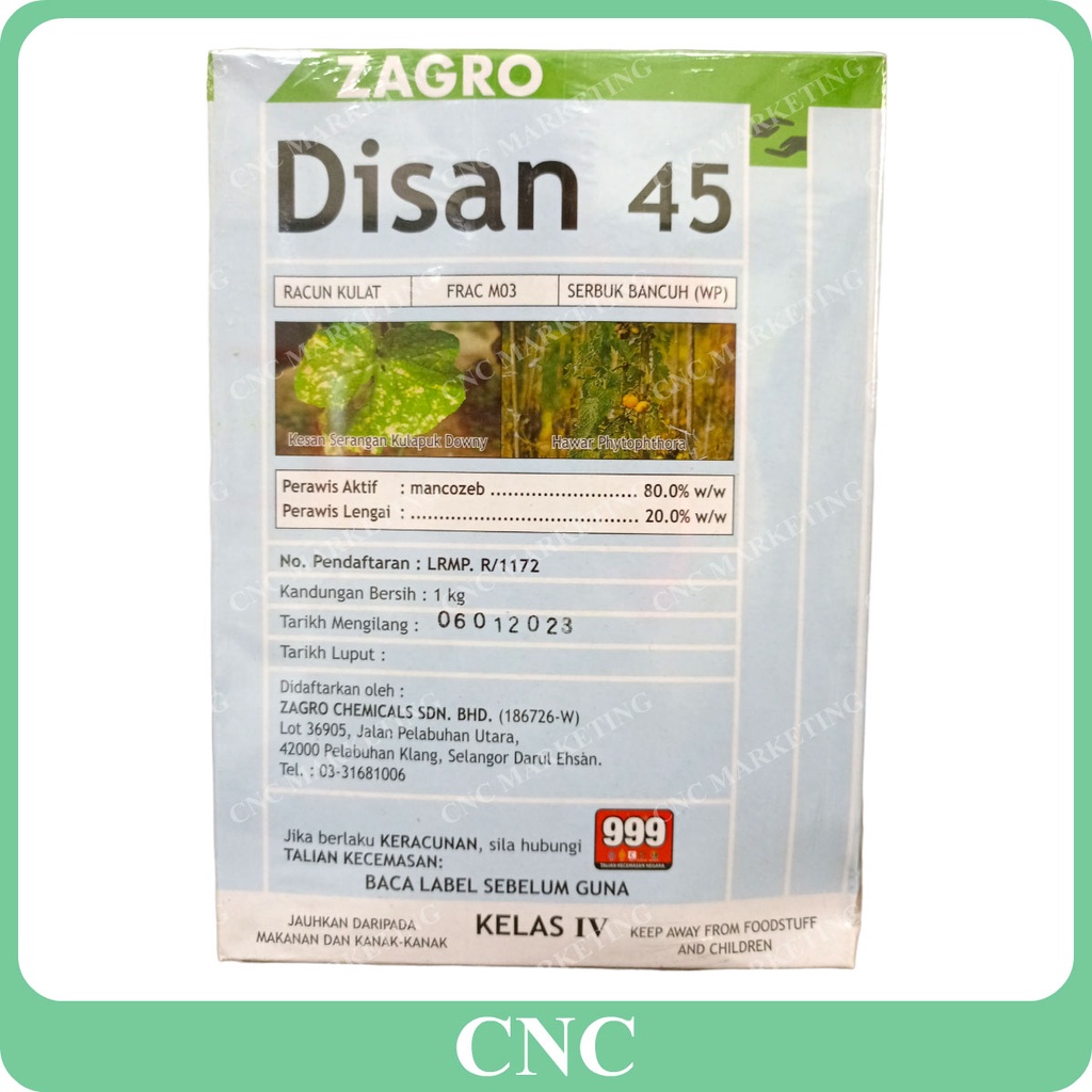 1KG Disan 45 Zagro Mancozeb 80.0% Racun Kulat M45 Fungicide 黄粉 菌药 M-45 ...
