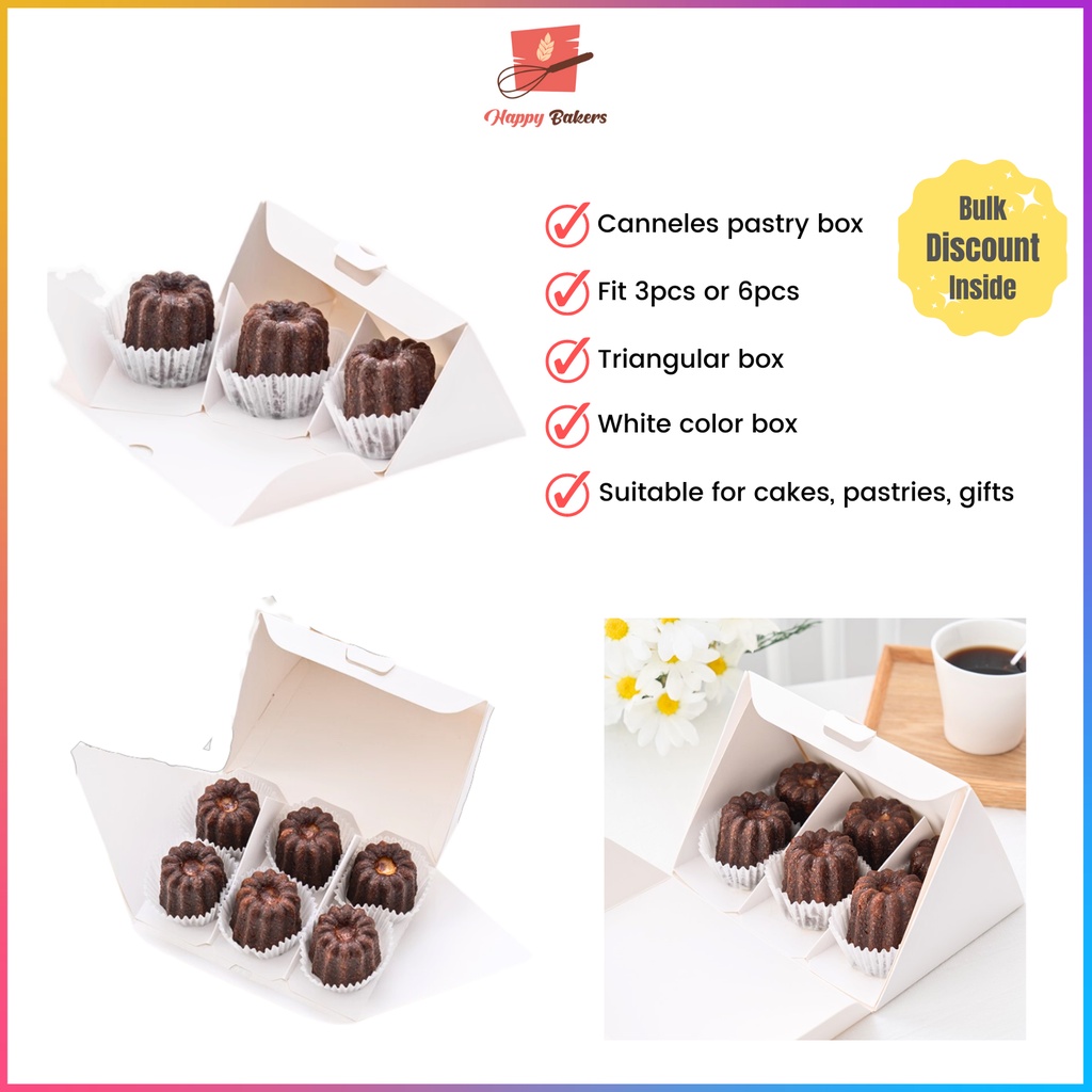 French Caneles Pastry Box | Fits 3PCS or 6PCS | White | Kotak Canneles ...