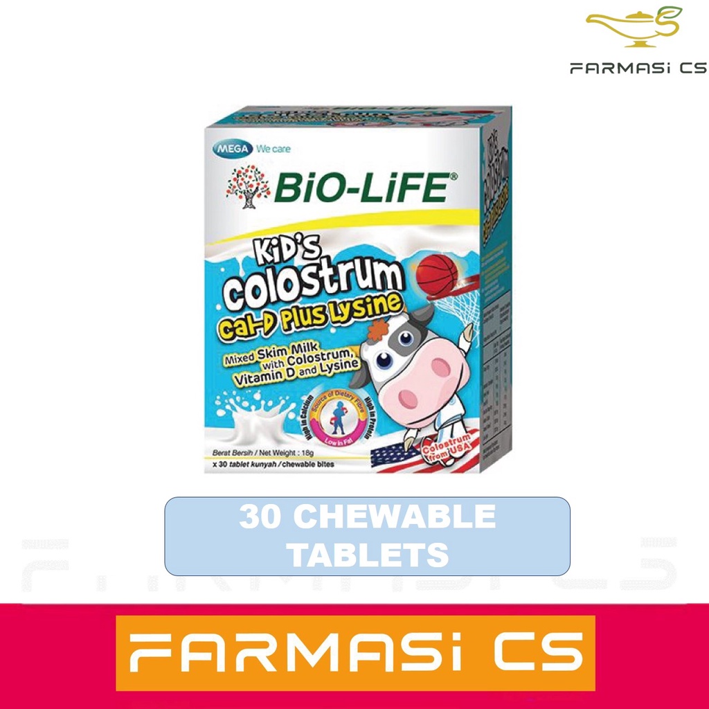 Bio-Life Kid's Colostrum Cal-D Plus Lysine 30 Chewable Tablets EXP:08/ ...