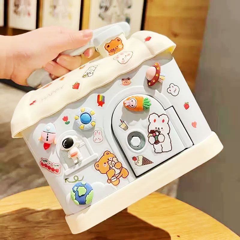 Portable DIY Sticker Cute House Piggy Bank Coins Cash Note Money Saving ...
