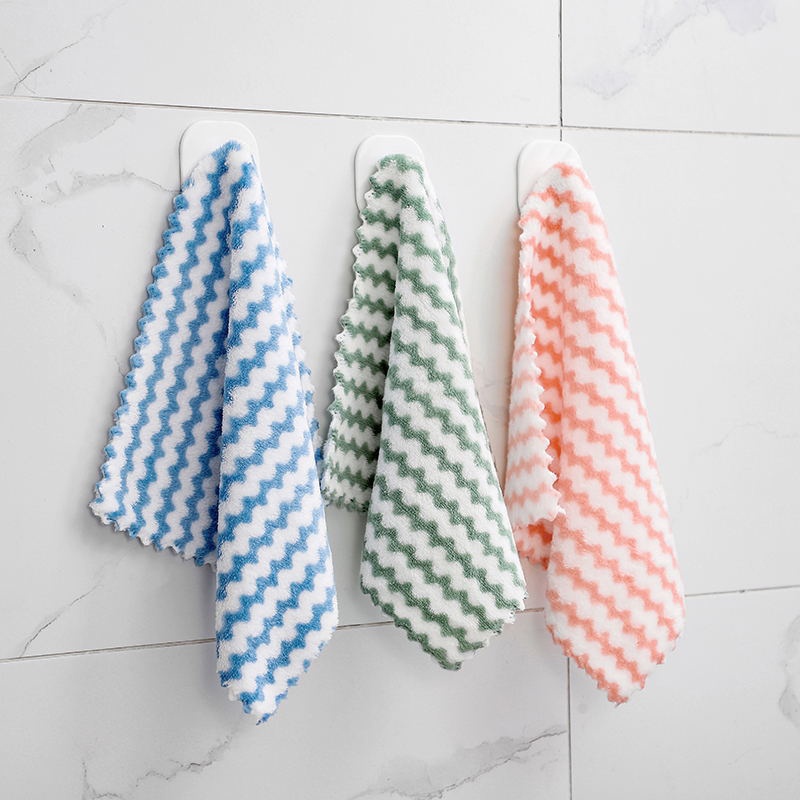 5pcs Water Wave Pattern Coral Fleece Dishcloths Bowl Dish Cleaning ...