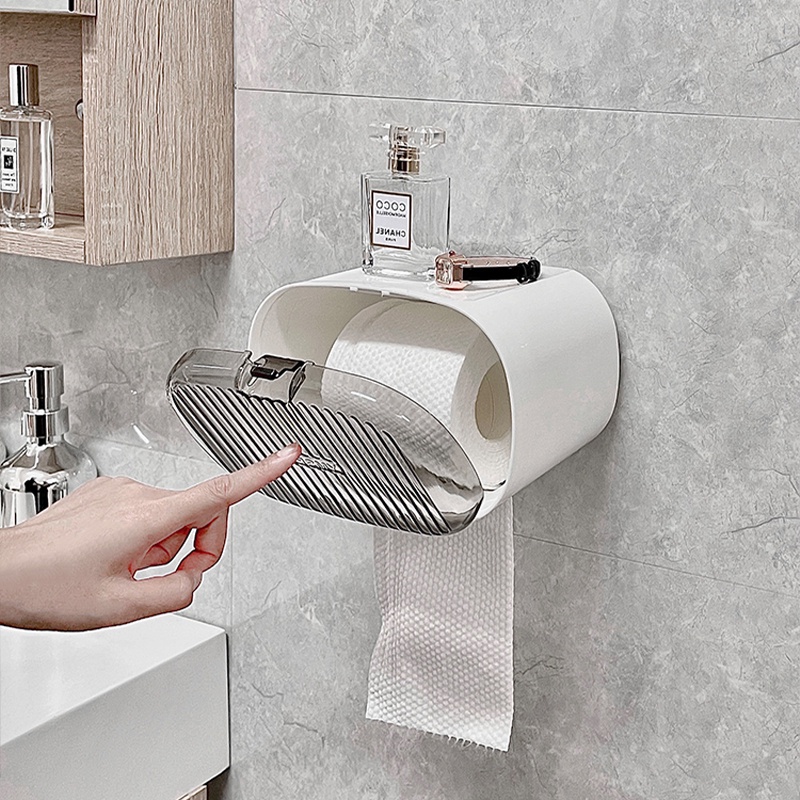 Drill Free Wall Mounted Toilet Paper Storage Holder Box Water Resistant ...