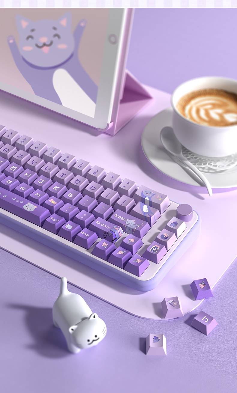 Meow Fairy Castle Cute Cute Cartoon Cat Gradual Purple Key Cap PBT ...