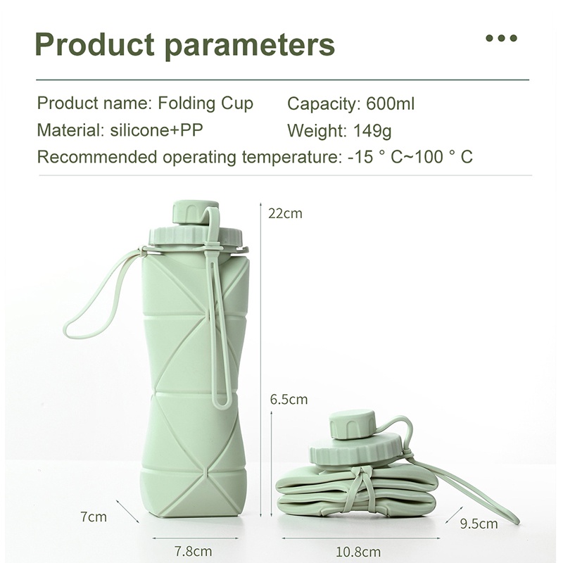 Foldable Water Bottle Silicone Portable Reusable BPA Free Large Capacity Travel Gym Kids ...