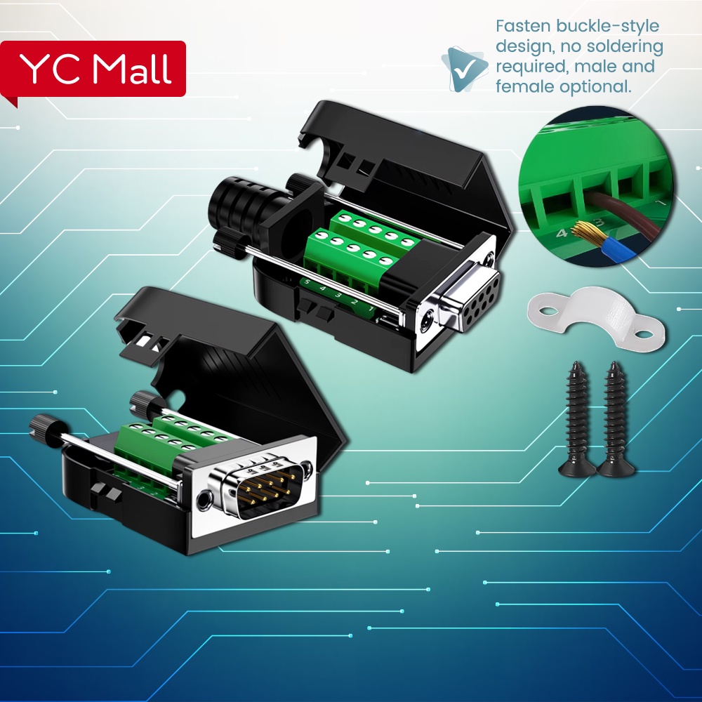 DB9 RS232 Male Female Connector Back Side Nut COM Transfer-Free Solder ...