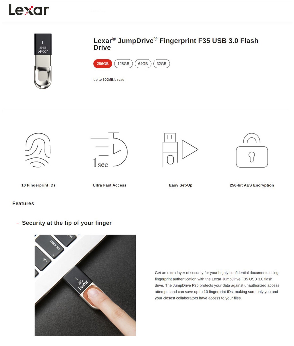 Lexar JumpDrive Fingerprint F35 USB 3.0 Flash Drive to set 10 ...