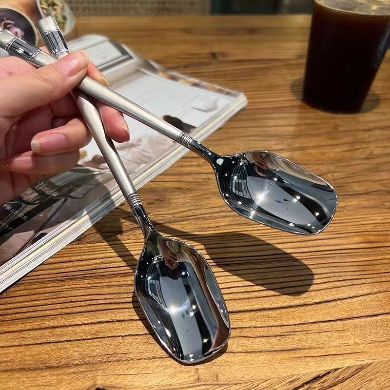 Thickened square head spoon Korean barbecue spoon stainless steel food ...