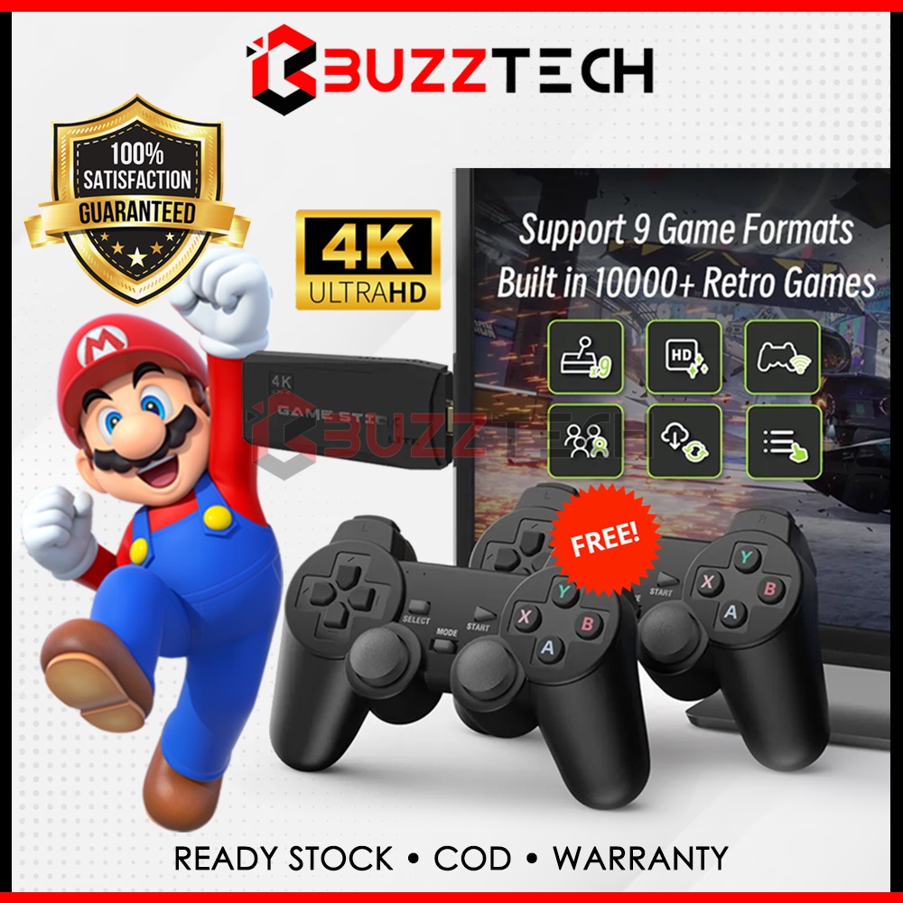 BuzzTech 4K Full HD Video Game Console 64GB Built-in 10,000 Games Retro handheld Game Stick ...