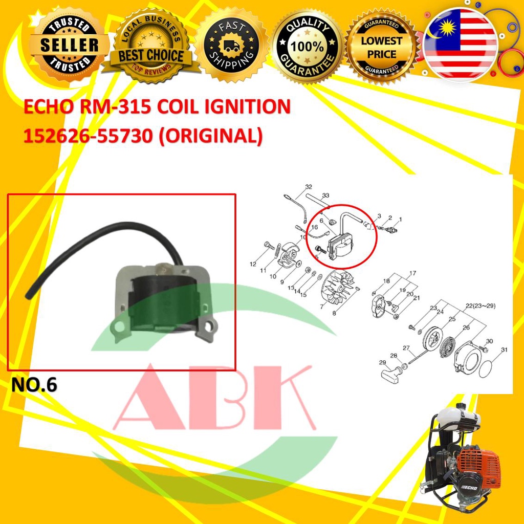 ECHO BRUSH CUTTER RM-315 IGNITION COIL 152626-55730 100% ORIGINAL | Shopee Malaysia