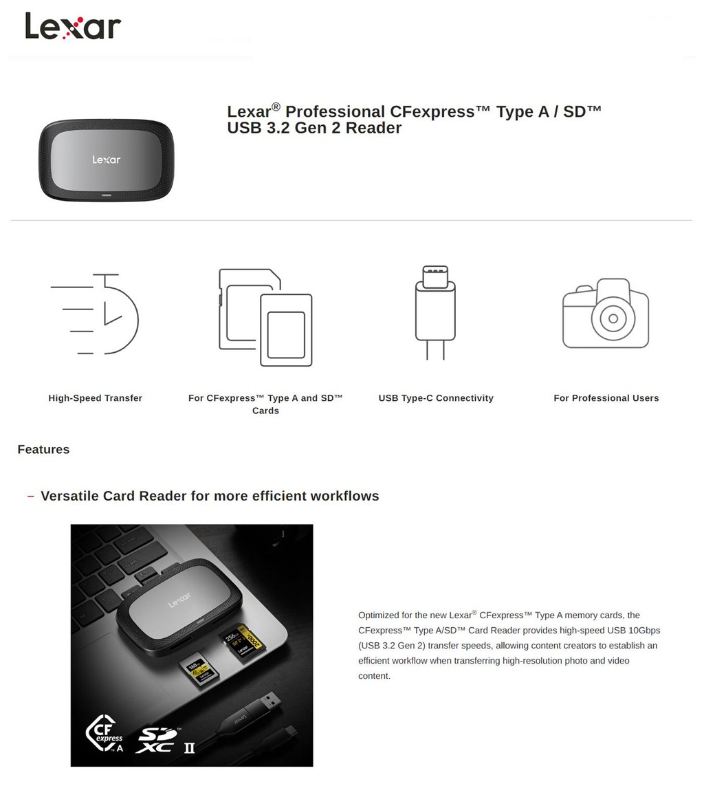 Lexar / Lexar® Professional CFexpress™ Type A / SD™ USB 3.2 Gen 2 ...