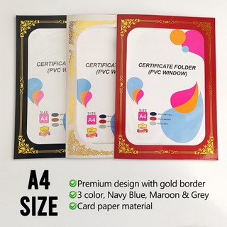 Craft.E A4 Certificate Holder Hard Cover with Gold Border PVC ...
