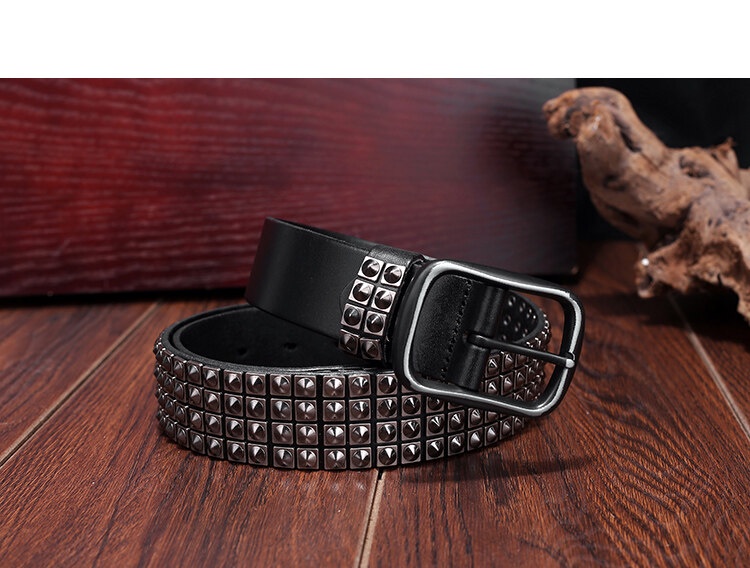 2023 Luxury Metal Rivet Punk Hip-Hop Belt NEW Genuine Leather mens ...