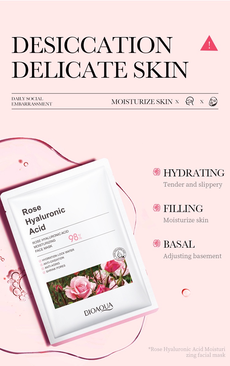 BIOAQUA Rose Hyaluronic Acid Moisturizing Facial Mask Nourishing ...