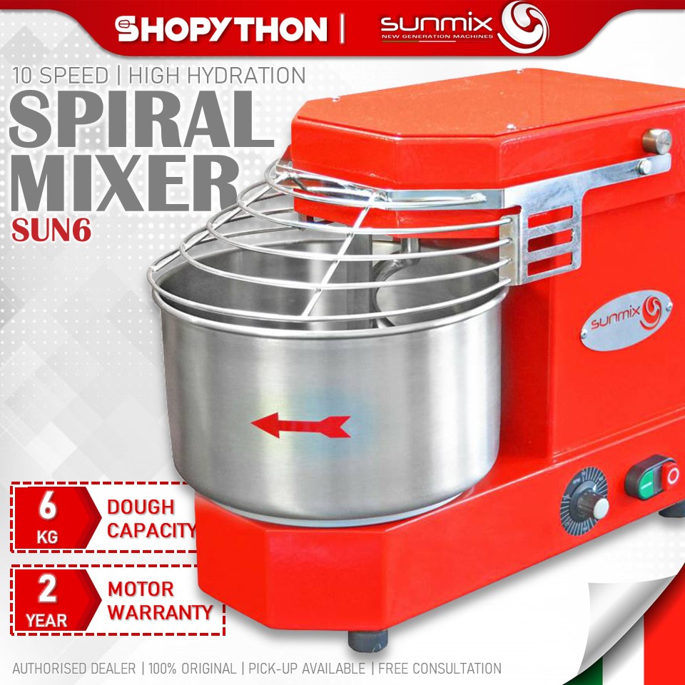 SUNMIX Small Line Spiral Mixer SUN6 - Red (8.0L/370w) Italy Timer LED ...