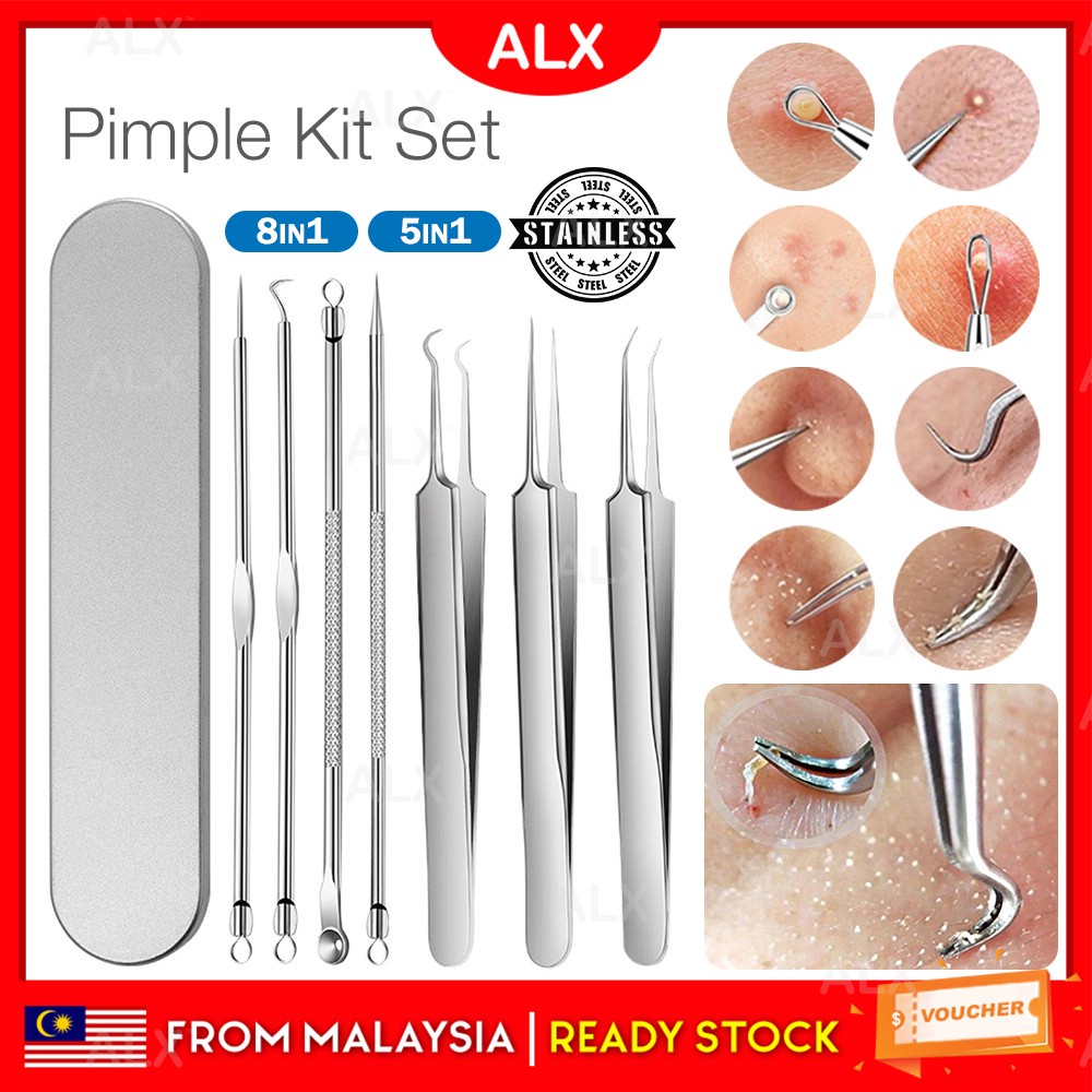 ALX 8 in 1 Stainless Steel Pimple Tools Extractor Needle Blackhead ...