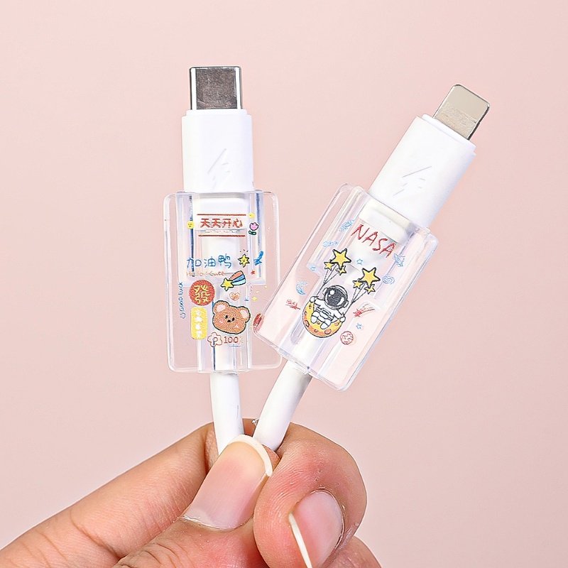 Cartoon Wave-Shaped Data Cable Holder / Transparent Charging Cable Anti ...