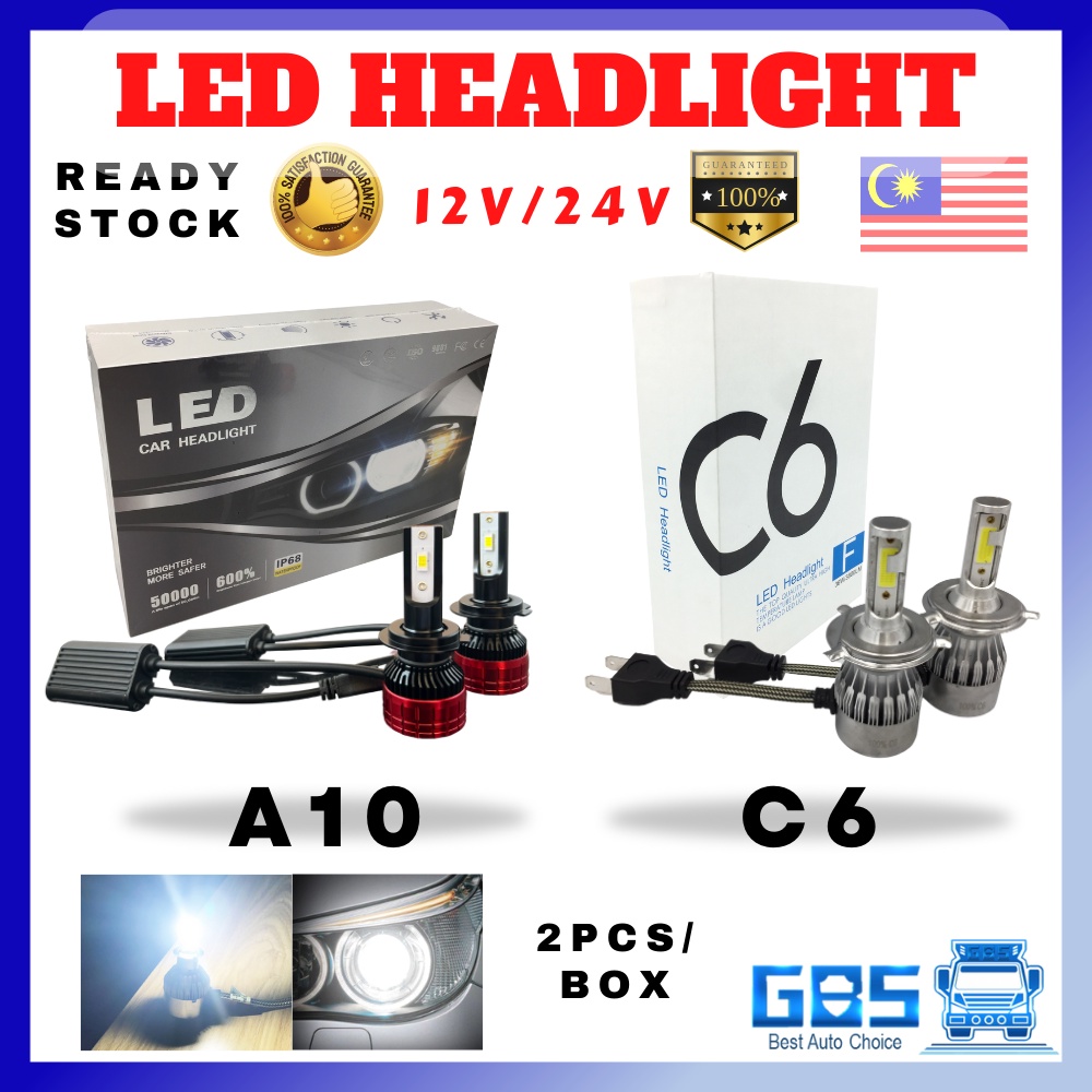 GBS ESTORE C6 Headlight LED 12V 24V H4 H3 H1 H7 H8 H11 Fog Light Bulb Lampu Besar LED A10 24v ...