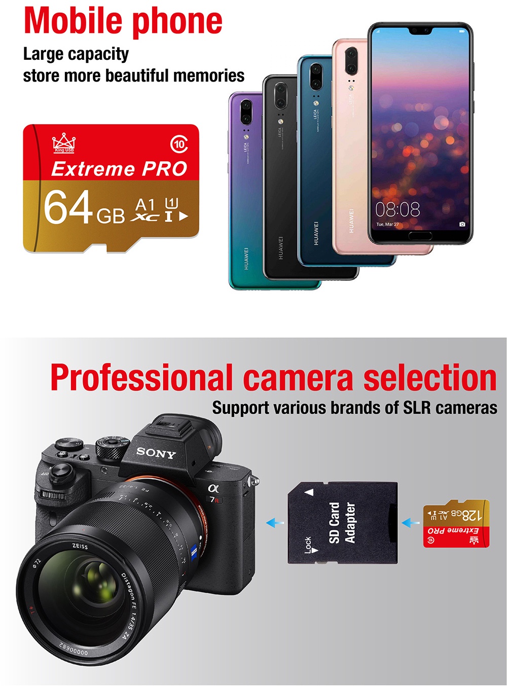 Memory Card 256GB 128GB 64GB Extreme Pro Mini SD Card 32gb 16gb U1 V10 ...